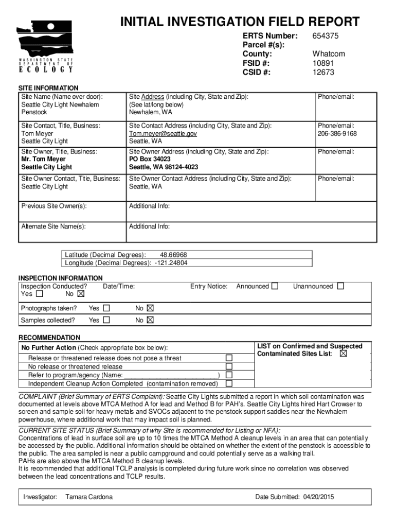 Fillable Online apps.ecology.wa.govcleanupsearchdocumentINITIAL ...