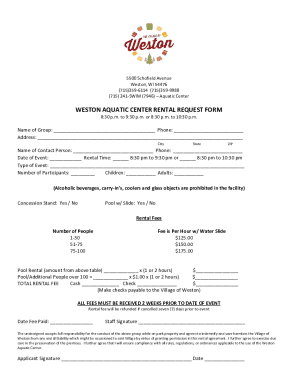 Fillable Online WESTON AQUATIC CENTER RENTAL REQUEST FORM Fax Email ...