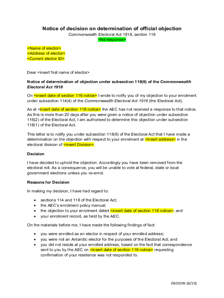 Fillable Online Approved form - Notice of decision on determination of ...
