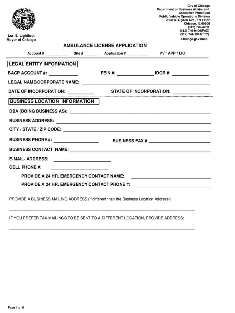 Fillable Online AMBULANCE LICENSE APPLICATION LEGAL ENTITY ... Fax ...