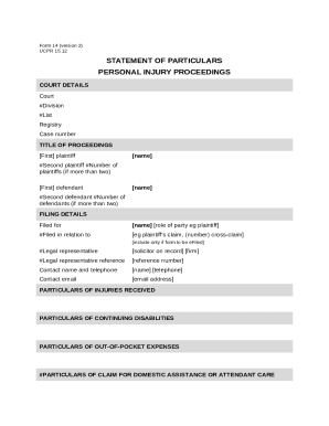 NSW UCPR 14 - Statement of particularspersonal injury Doc Template ...