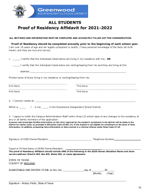 Fillable Online www.c-isd.comcmslib5Proof of Residency Affidavit English Fax Email Print - pdfFiller