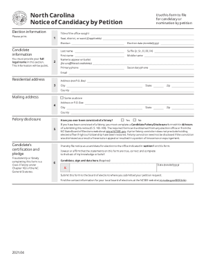 Fillable Online NOTICE OF CANDIDACY NORTH CAROLINA ... - US Legal Forms ...
