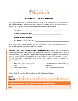 Fillable Online IMR Health Declaration Form Fax Email Print - pdfFiller