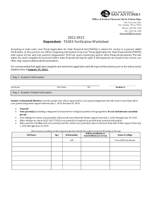 Fillable Online 2022-2023 TASFA Dependent Verification Worksheet. 2022 ...
