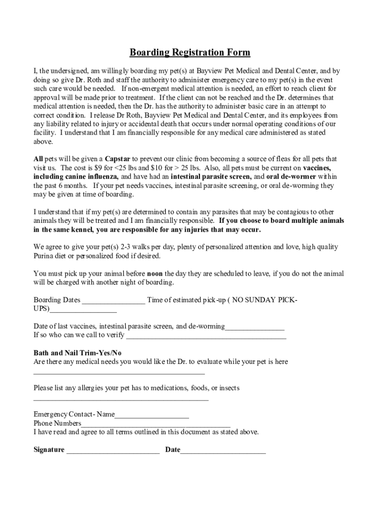 Fillable Online Registration Forms - Boarding, Grooming, Pet ...