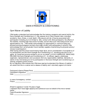 Fillable Online Waiver of Liability for Gym UseNoah's House Fax Email ...