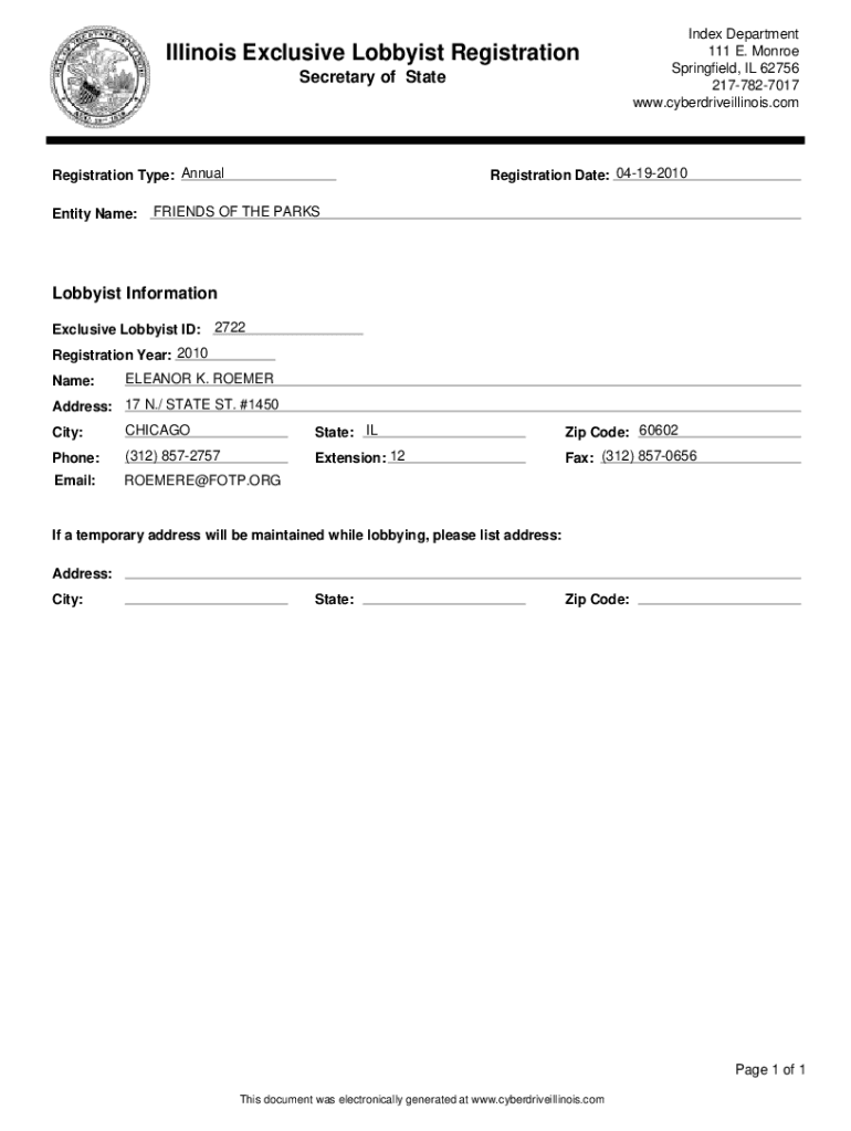 Fillable Online Illinois Exclusive Lobbyist Filing System - apps.ilsos ...