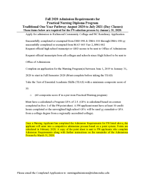 Fillable Online Fall 2020 Admission Requirements for Practical Nursing ...