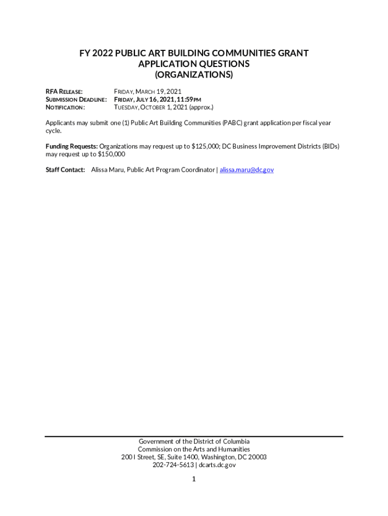 Fillable Online dcarts dc The Department of Homeland Security (DHS) Notice of Funding ...