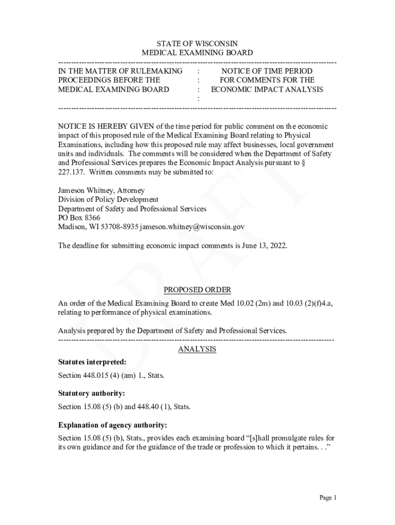 Fillable Online dsps wi docs.legis.wisconsin.govcoderegisterSTATE OF WISCONSIN MEDICAL EXAMINING ...