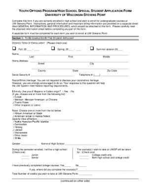 Fillable Online HIGH SCHOOL SPECIAL STUDENT APPLICATION FORM Fax Email Print - pdfFiller