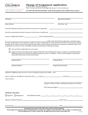 Fillable Online Change of Assignment Application - staging.columbus.gov ...