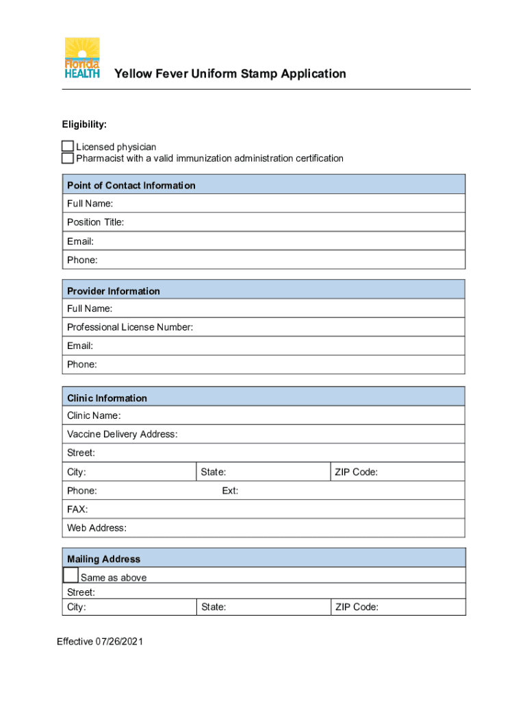 Fillable Online Yellow Fever Uniform Stamp Holder Authorization Process ...