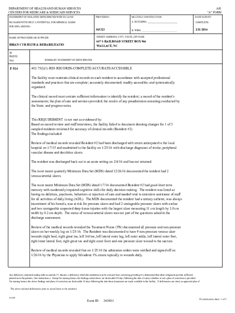 Fillable Online info.ncdhhs.gov dhsr facilitiesPRINTED: 03/16/2016 ...