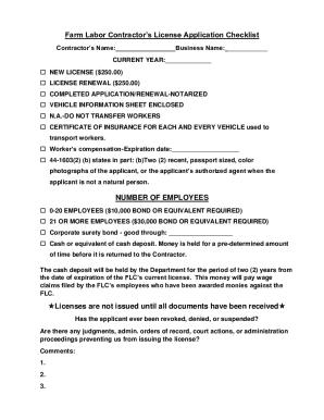 Fillable Online Farm Labor Contractor's License Application Checklist ...