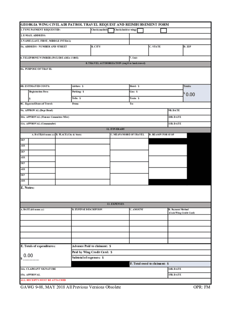 Fillable Online gawg cap WAWG F36 Wing Travel Request and Reimbursement ...