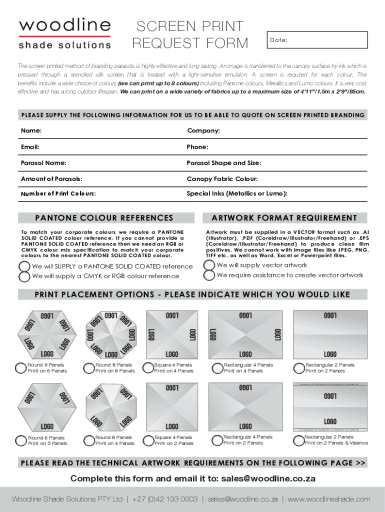 Fillable Online WOODLINE RSA SCREEN PRINT ENQUIRY FORM Fax Email Print ...