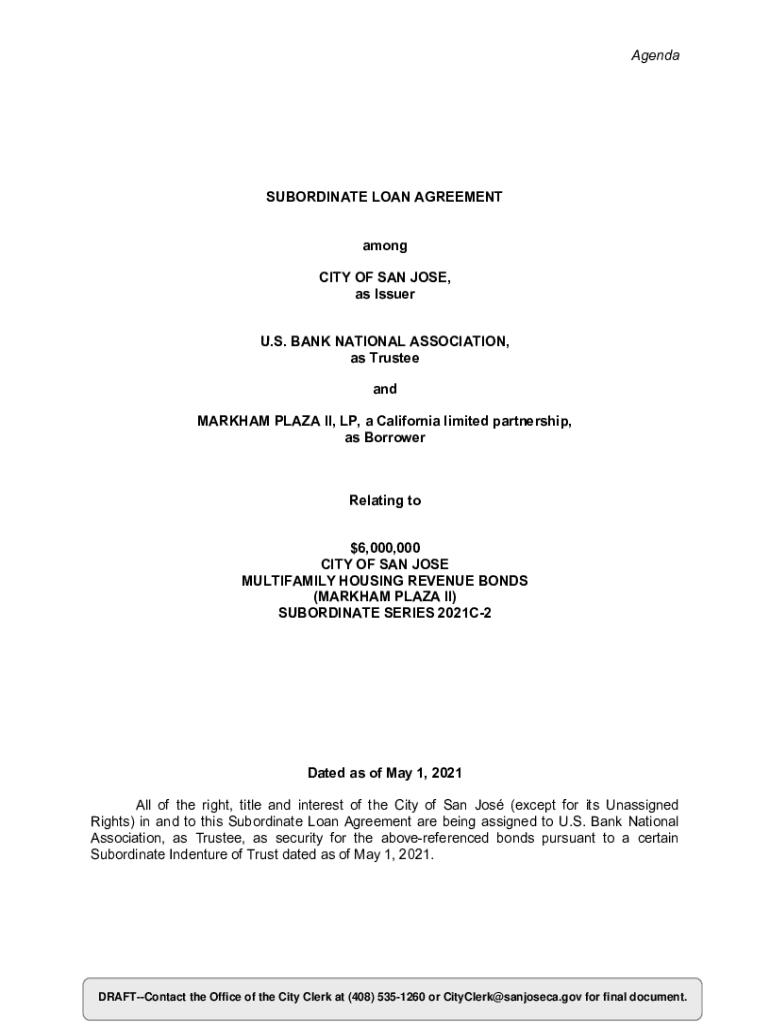Fillable Online Agenda SUBORDINATE LOAN AGREEMENT among CITY OF SAN ... Fax Email Print - pdfFiller
