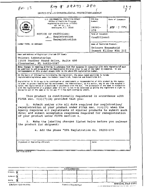 Fillable Online ENVIRONMENTAL PROTECTION AGEN(Y EPA Reg. Number; Avenue ...