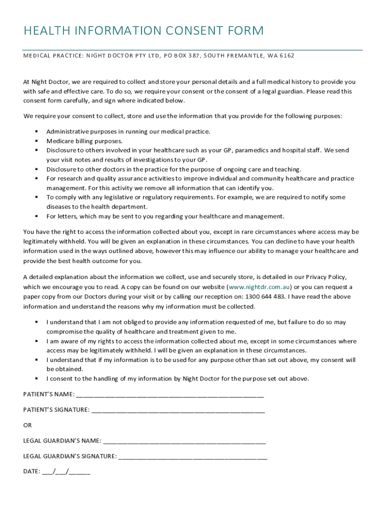 Fillable Online nightdr.com.auassetsnd-consent-form-aa68f232d6HEALTH INFORMATION CONSENT FORM ...