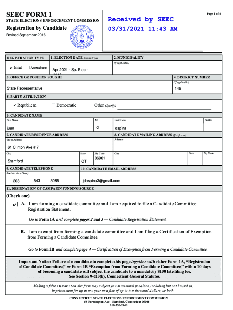 Fillable Online seec ct seec.ct.govSEEC1A13084202202241437SEEC FORM 1 ...