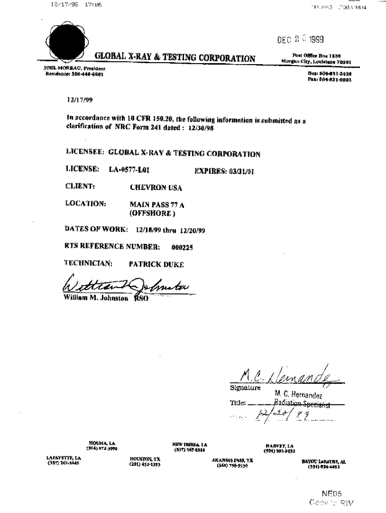 Fillable Online Submits clarification of NRC form 241 dated 12/30/98 ...