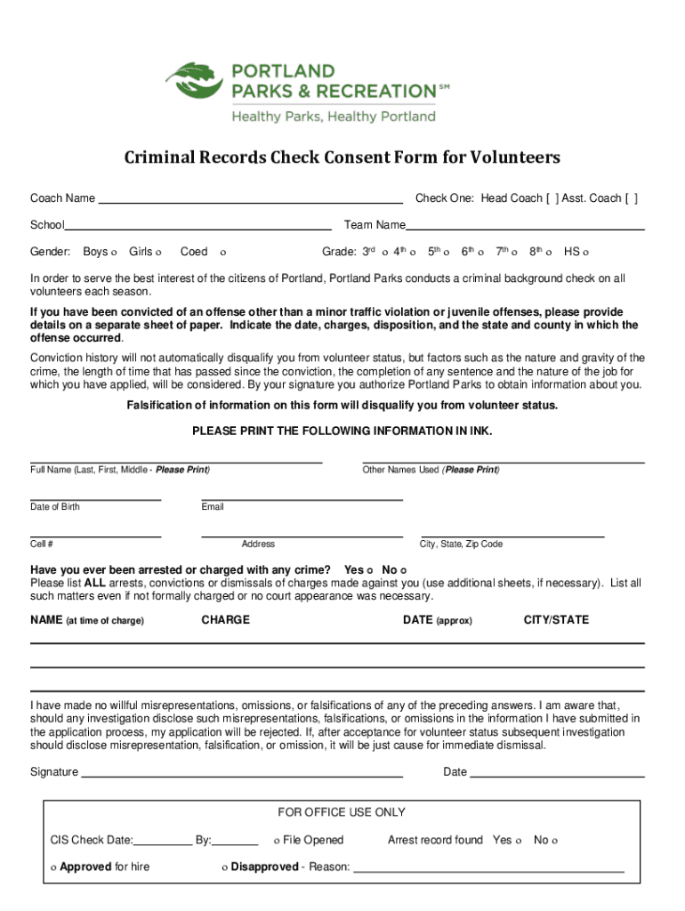 Fillable Online Fillable Online Criminal Records Check Consent Form for ...