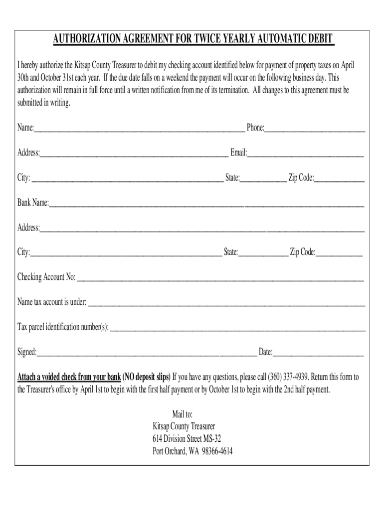 Fillable Online AUTHORIZATION AGREEMENT FOR TWICE YEARLY AUTOMATIC ...