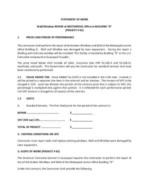 Fillable Online STATEMENT OF WORK Wall/Window REPAIR of MOTORPOOL ...