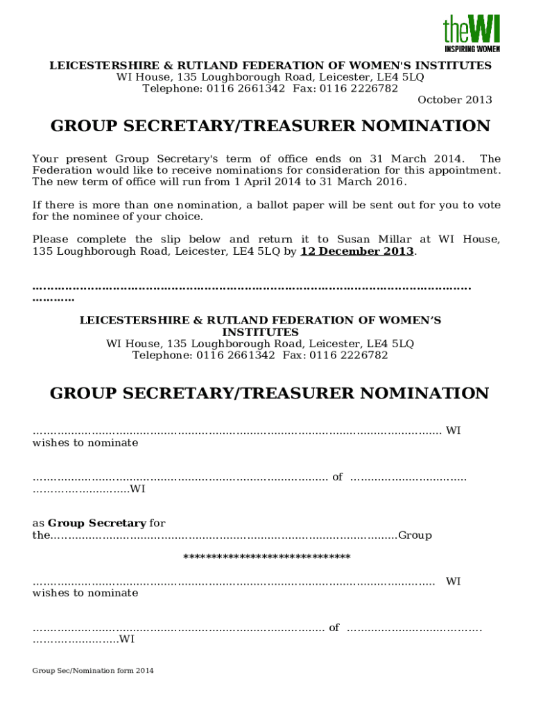 group secretary nomination Doc Template | pdfFiller