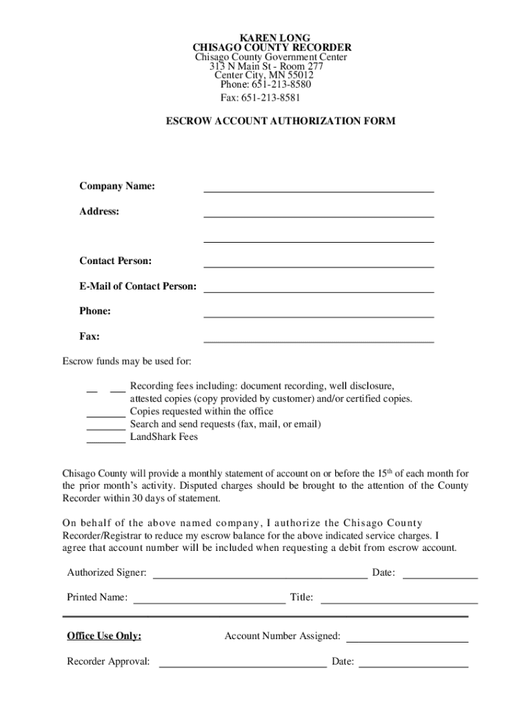 Fillable Online Escrow Authorization Form - 2022 Fax Email Print ...