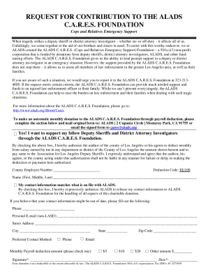 Fillable Online REQUEST FOR CONTRIBUTION TO THE ALADS C.A.R.E.S. ... Fax Email Print - pdfFiller