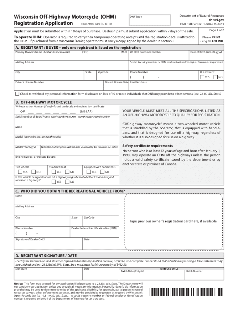 Fillable Online February 2016 Wisconsin All-Terrain and Utility Terrain ...