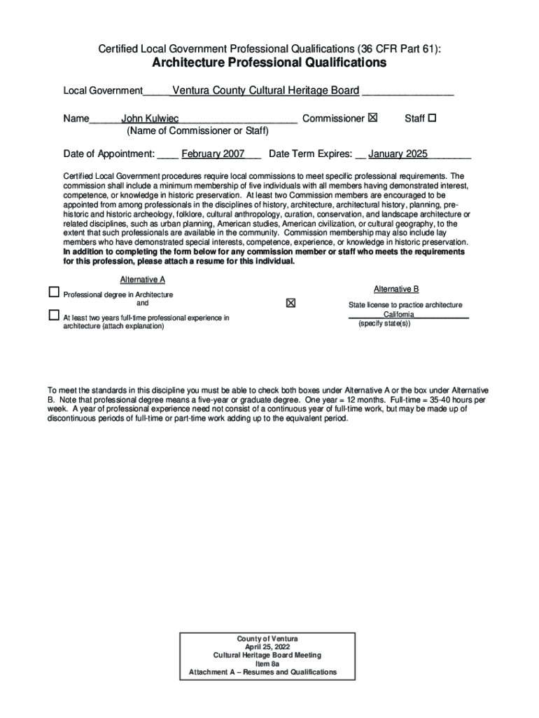 Fillable Online eCFR :: 36 CFR Part 61 -- Procedures for State, Tribal ...