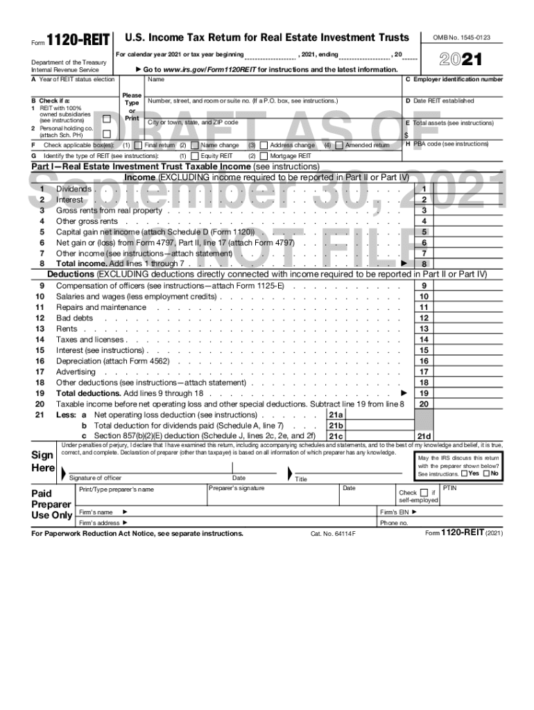 Fillable Online 2021 Form 1120-REIT. U.S. Income Tax Return for Real ...