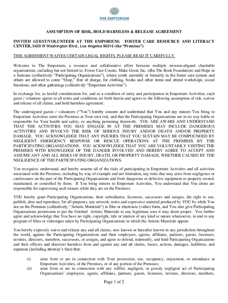 Fillable Online docest.comassumption-of-risk-hold-harmlessAssumption of Risk/Hold Harmless ...