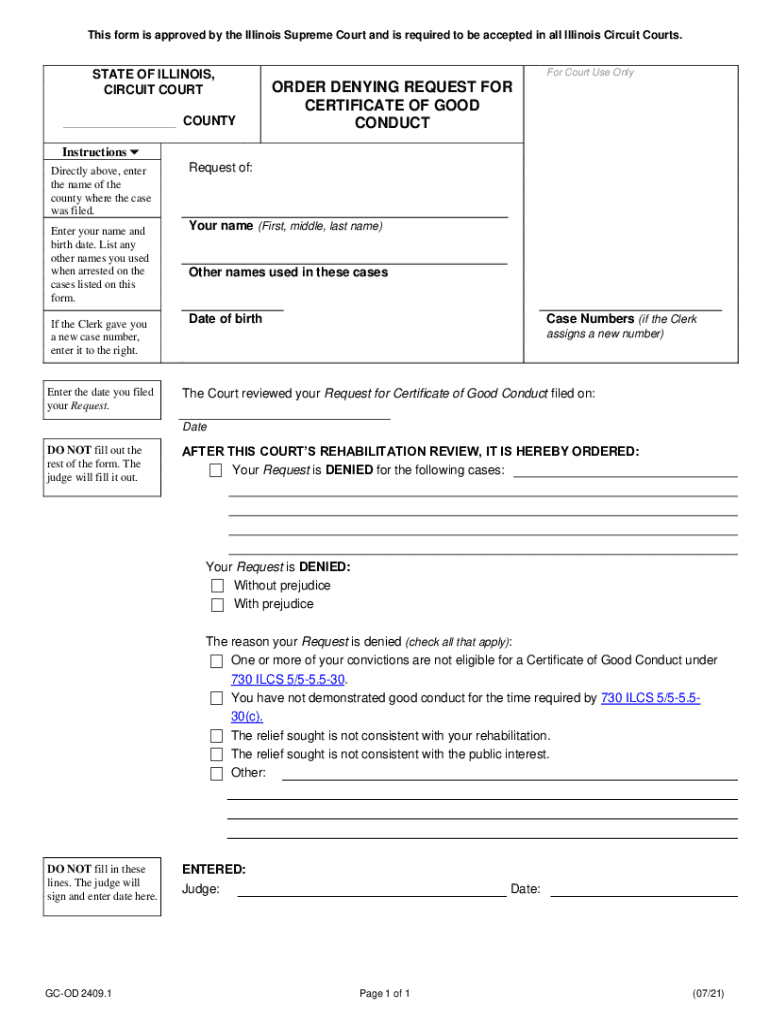 Fillable Online www2 illinois Illinois Standardized Forms - Approved - Order Denying Request for ...