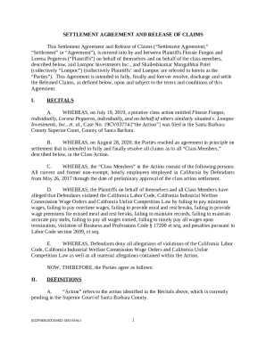 Fillable Online www.lawinsider.comclausesettlement-agreementSETTLEMENT ...