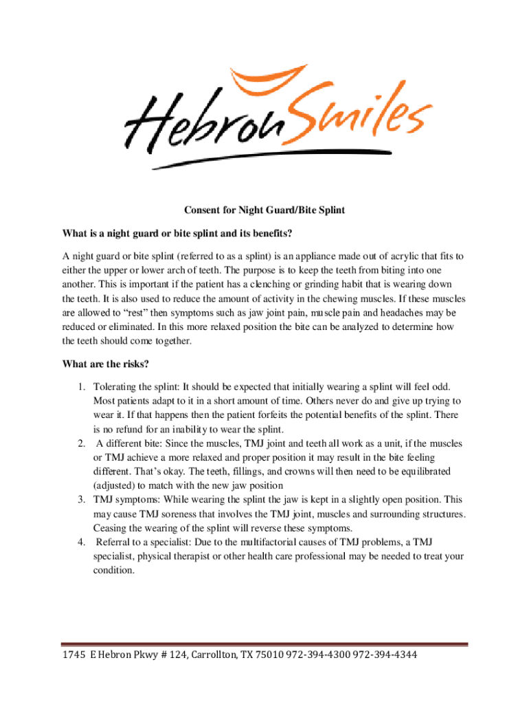 Fillable Online www.pdffiller.com378336779-ConsentforBiteNight Guard ...
