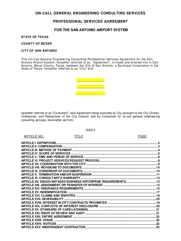 Fillable Online webapp1.sanantonio.govRFPFilesRFQ3136PROFESSIONAL SERVICES AGREEMENT FOR ON-CALL ...