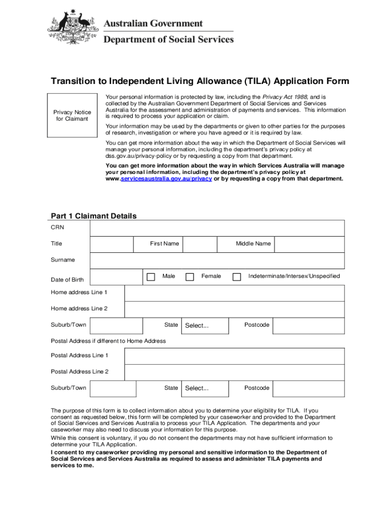 Fillable Online www.dss.gov.autila-application-form0Transition to ...