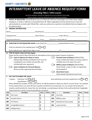 Fillable Online Intermittent Leave of Absence Request Form Fax Email Print - pdfFiller