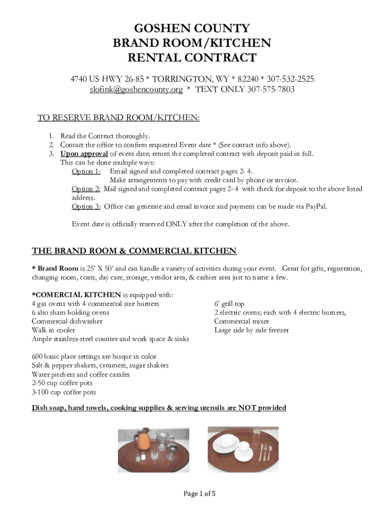 Fillable Online goshencounty.orgfacility-rental-agreements2019 BRAND ROOM RENTAL AGREEMENTGoshen ...