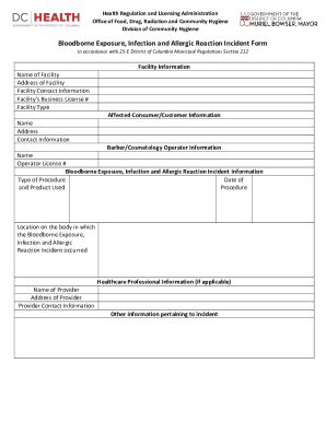 Fillable Online dchealth dc Bloodborne Exposure, Infection and Allergic ...
