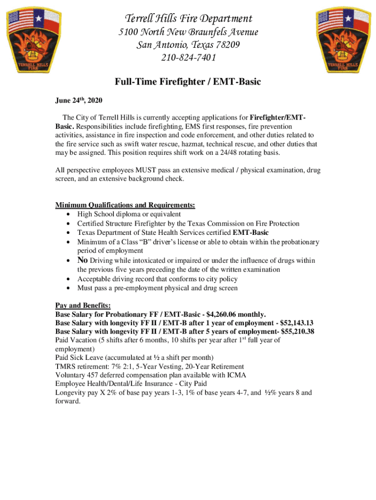 Fillable Online www.govserv.orgUSSan-AntonioCity of Terrell Hills Fire ...