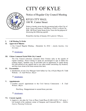 Fillable Online www.cityofkyle.comcouncilKyle City CouncilCity of Kyle ...