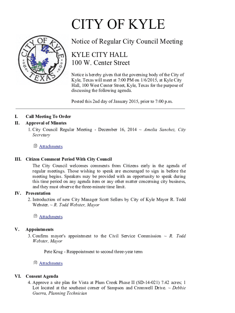 Fillable Online www.cityofkyle.comcouncilKyle City CouncilCity of Kyle ...