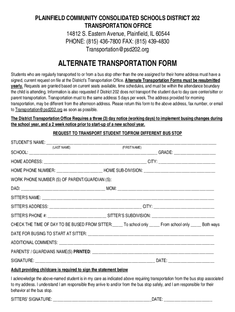 Fillable Online Alternate Transportation Form.docx Fax Email Print ...
