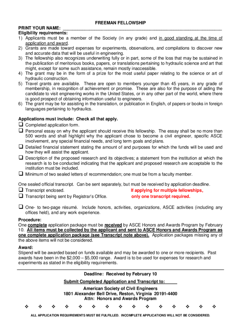 Fillable Online Freeman Fellowship Application Form. Freeman Fellowship ...